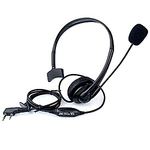 Retevis Overhead Walkie Talkie Headset with Boom Mic, Compatible RT22 RT21 H-777 RT68 H-777S Baofeng BF-F8HP UV-5R UV-82HP UV-82 pxton Walkie-talkies, 2 Pin Two Way Radio Headset(1 Pack)