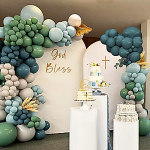 Dusty Blue Sage Green Balloon Garland Kit Olive Green Grey White Baby Blue Latex Balloons Boho Balloon Arch kit for Gender Neutral Baby Shower Birthday Bridal Wedding Party Decoration