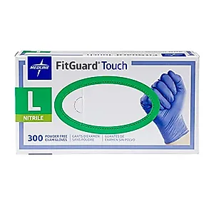 Medline FitGuard Touch Nitrile Exam Gloves, Disposable, Powder-Free, Cobalt Blue, Large, Box of 300
