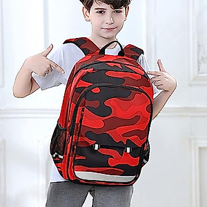 UMIRIKO Camouflage Red Kids Backpacks for Boys Girls Elementary School Bookbag 17 Inch Laptop Backpack with Chest Strap 2021518