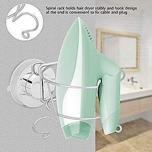 MAGT Hair Dryer Holder, Stainless Steel Suction Cup Wall Mounted Hair Dryer Stand for Bathroom