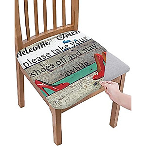 Chair Covers for Dining Room Set of 2, Removable Washable Office Chair Cover, Red High Heel Shoes on Colorful Wood Grain Background Chair Cushion Covers for Bar Stool Kitchen 13.4"-18"