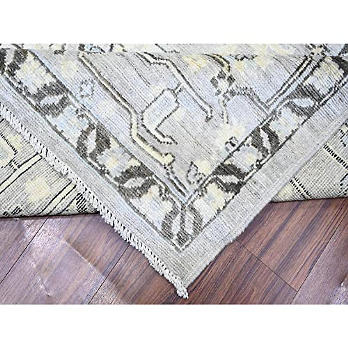 Shahbanu Rugs Silver Gray Afghan Angora Oushak with All Over Pattern Natural Dyes Soft Wool Hand Knotted Oriental Rug (8'1"x10'10")