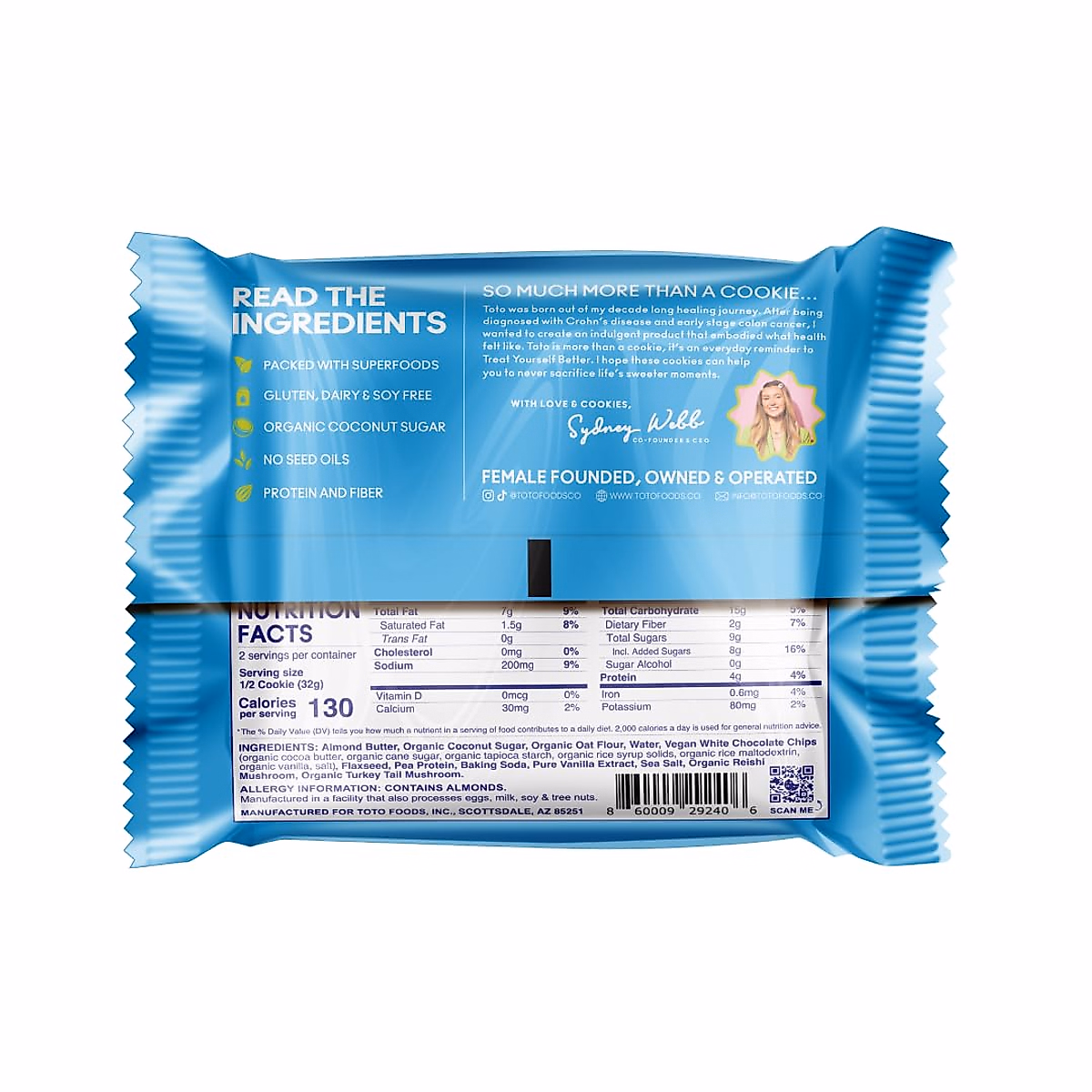 Toto Vegan Cookies, Birthday Cake Cookie, High Fiber Snacks, Gluten Free Cookies, Plant Based Snacks with Superfoods & Adaptogens, 8gr Protein Cookies, Pack of 10 Individually Wrapped Cookies