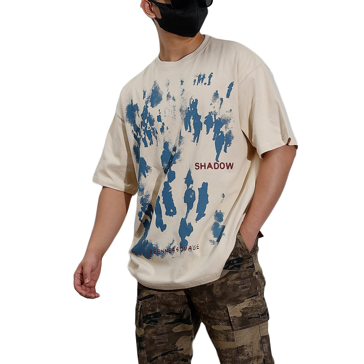 Vamtac Graphic Tees Men Vintage Oversized Y2K Graffiti Print Summer Short Sleeve Streetwear T Shirts for Women Apricot