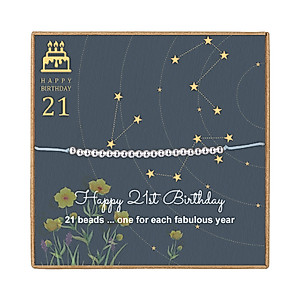 AnotherKiss Happy 21st Gifts for Her - Sterling Silver Bead Bracelet for 21st Birthday Gift, Adjustable Jewelry 7" - 10" Cord