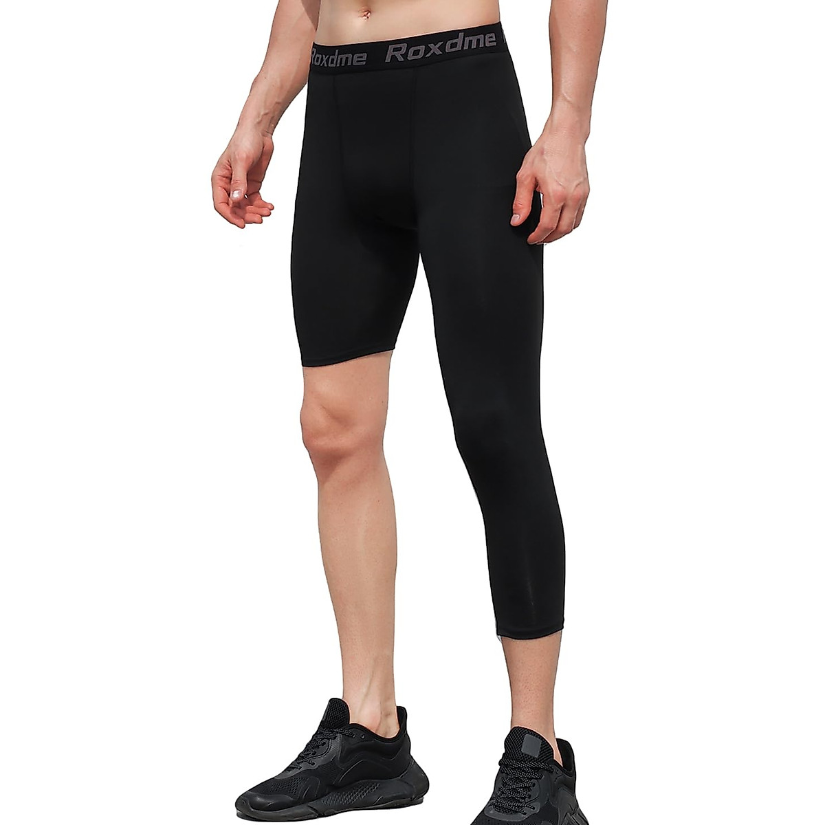 Roxdme 2 Pack Men's 3/4 One Leg Compression Capri Tights Pants Basketball Athletic Running