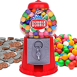PLAYEE Classic Style Gum Machine – Gumball Machine for Kids – Candy Bank with 45 Colorful Gum Balls – 8.5” Candy Dispenser for Boys and Girls