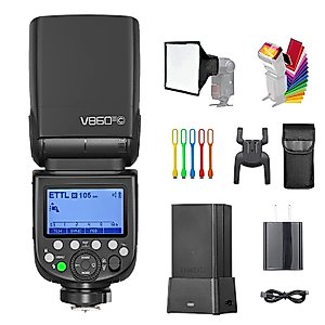 Godox V860III-C E-TTL Camera Flash, High-Speed Sync 1/8000s 2.4G GN60 Speedlight, 2600mAh Li-ion Battery Speedlite Compatible for Canon Cameras (Upgraded V860II-C) with Softbox, Filter, USB LED