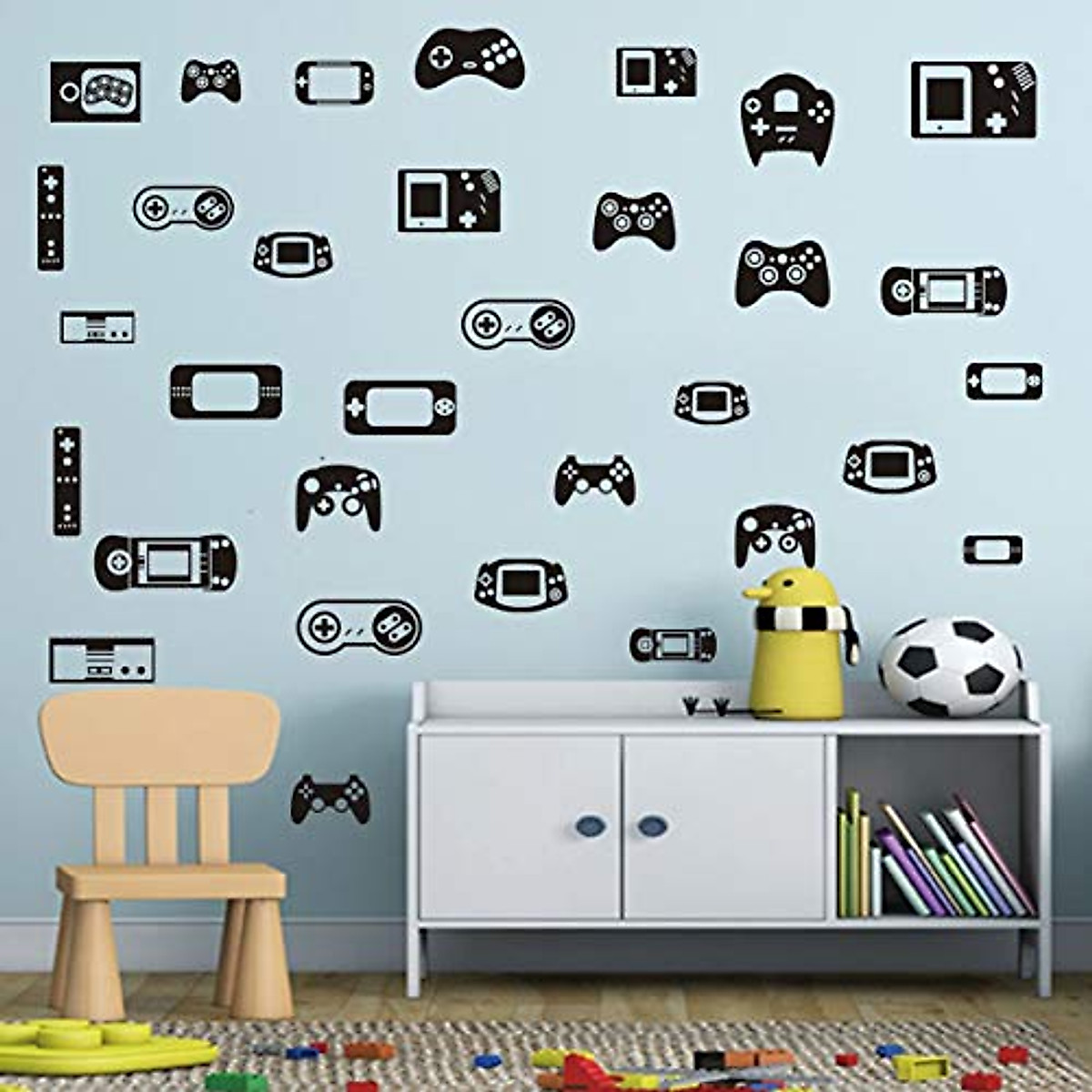 Children Room Art Games Wall Sticker 50pcs/Set Gamepad Game Console Vinyl Decor Stickers for Boys Bedroom Gaming Wall Decal Bedroom Removablr Murals AM108 (Black)