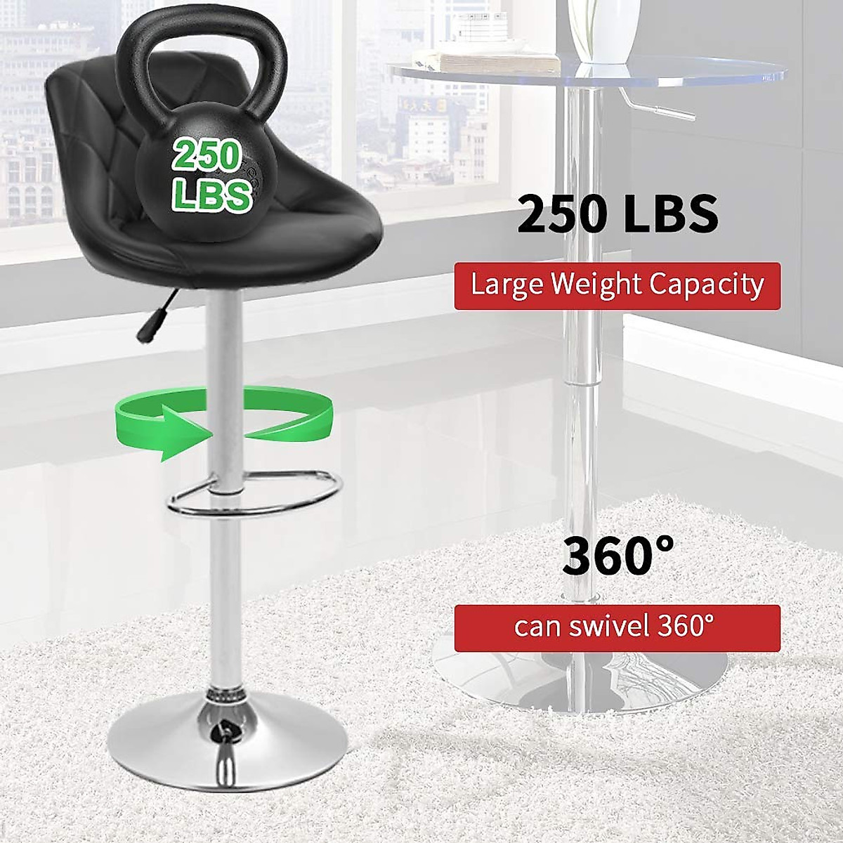 Counter Height Bar Stools Set of 2 Barstools Swivel Stool Height Adjustable Bar Chairs with Back PU Leather Swivel Bar Stool Kitchen Counter Stools Dining Chairs