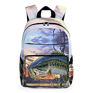 COLORFULSKY Pike Fish Fishing Backpack, PU Leather Travel Laptop Backpack with USB Charging Port, Water Resistant College School Computer Bag for Men & Women Fits 15.6 Inch Notebook