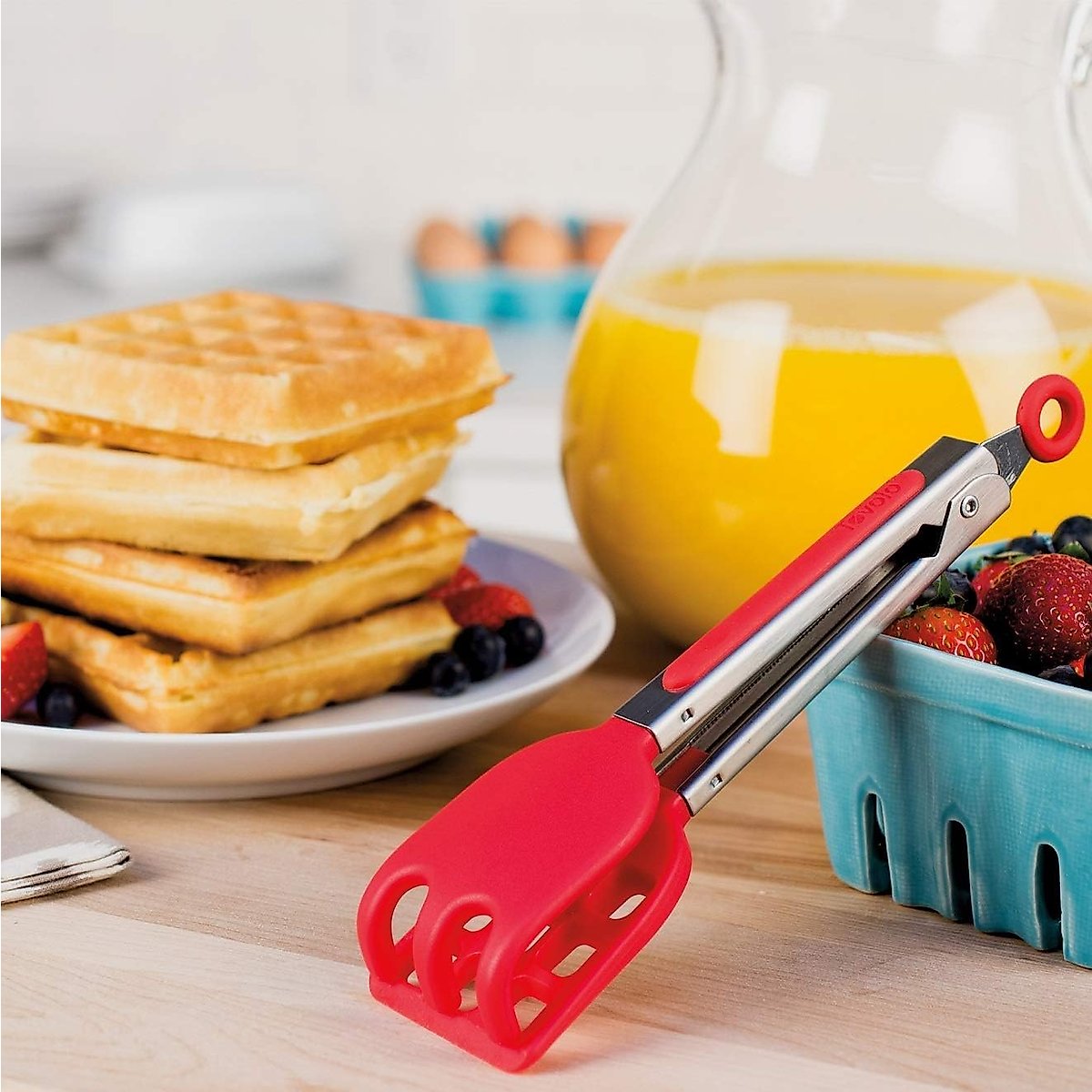 Waffles Batter Dispenser n Waffle Tongs Combo Set,Get Perfectly Fluffy Waffles Every Time! Batter Measuring Separator for Pancakes, Cupcake, Muffin Quick Filling Cookie Batter