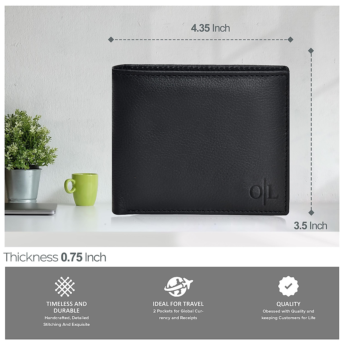 Bi Fold Wallets | Slim Black Genuine Leather Minimalist Front Pocket Wallets For Men | Billfold Wallet | Gifts For Men