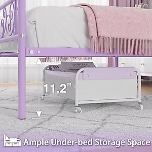 Weehom Twin Bed Frame with Headboard, Princess Bed Metal Platform No Box Spring Needed,Heavy Duty Metal Slats Support Easy Assembly for Kids Girls Adults Purple