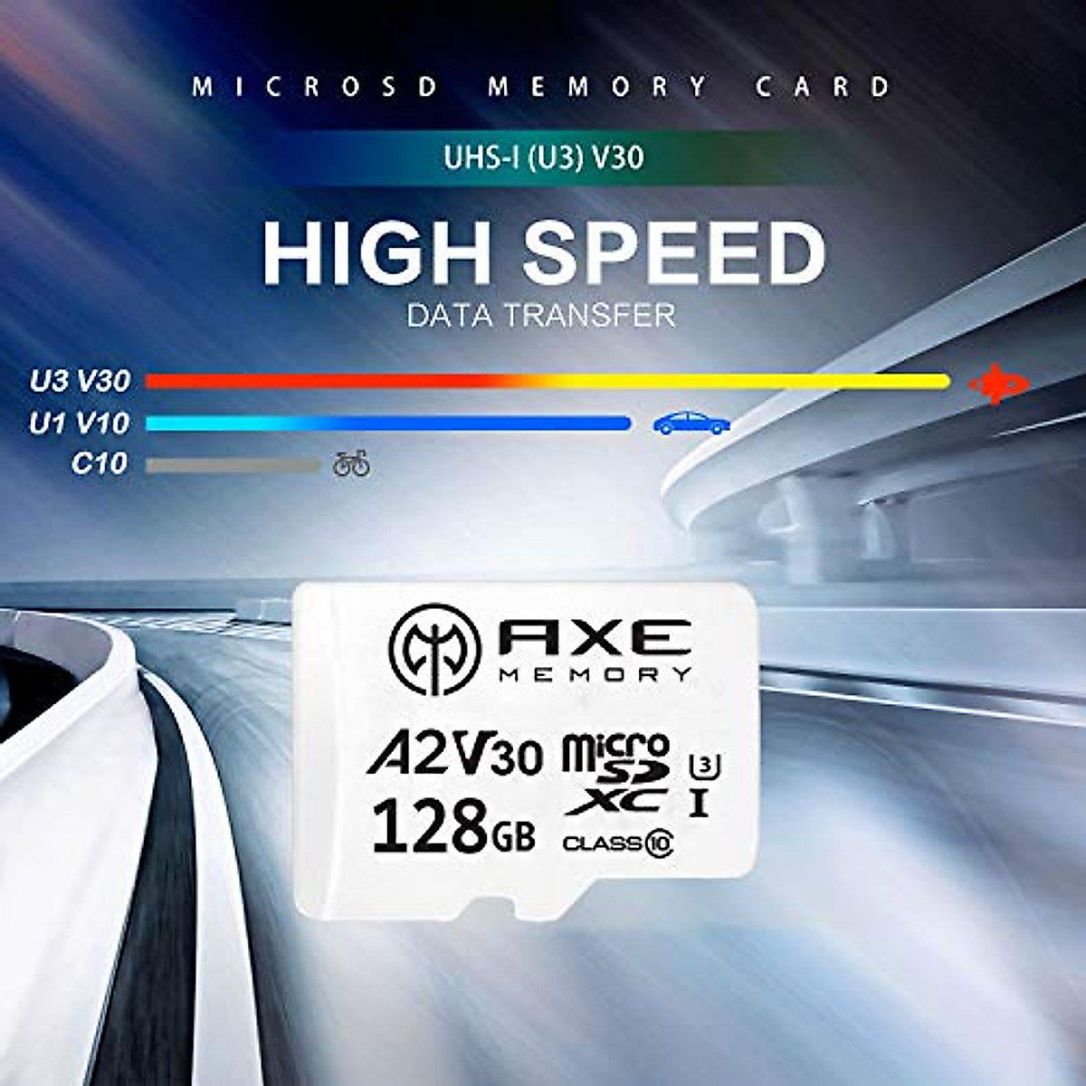 AXE MEMORY 128GB microSDXC Memory Card + SD Adapter with A2 App Performance, V30 UHS-I U3 4K