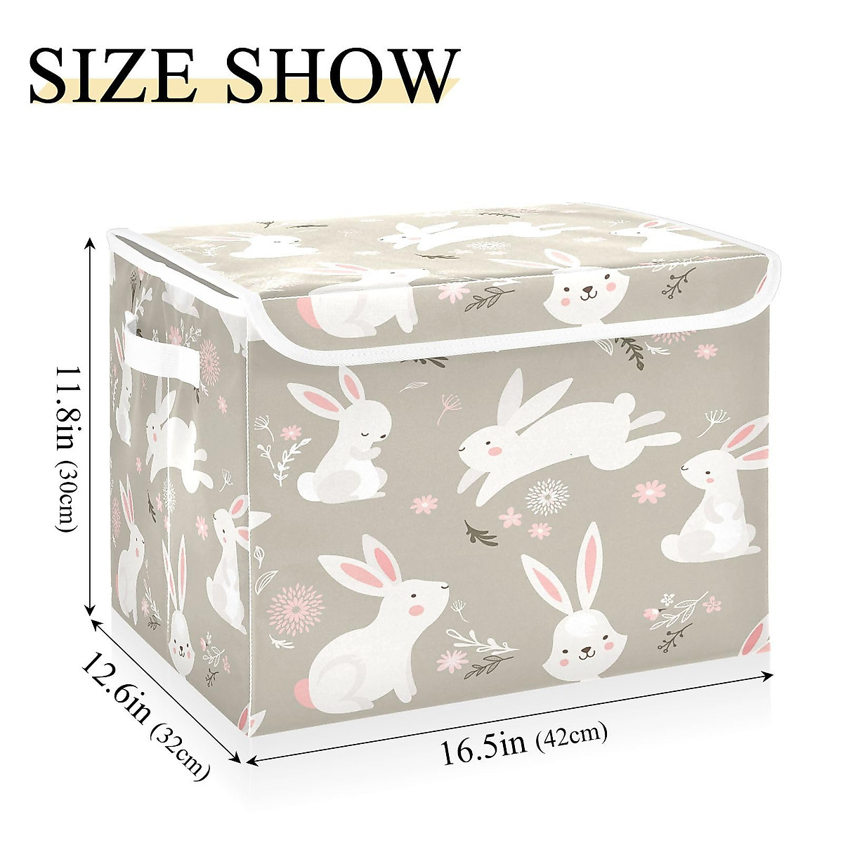 YETTASBIN Easter Bunny Storage Basket with Lid and Handles, Large Collapsible Fabric Storage Bins Durable Storage Organizer for Shelves, Closet, Bedroom, School, Office, Home Decor