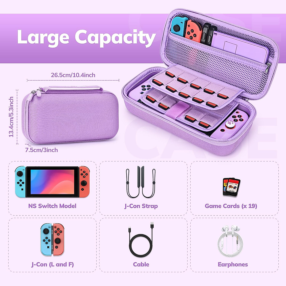 Younik Switch Carrying Case, 16 in 1 Switch Case Accessories Purple for Switch Original Model Includes Switch Travel Case Girls, Protective Case Cover, Screen Protector, Switch Game Case and More