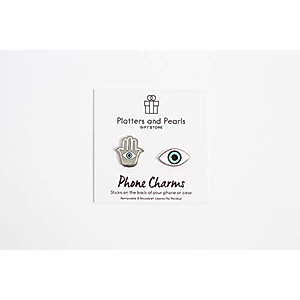 Metal Charm Stickers for Cell Phone Cases. Evil Eye and Hamsa Set of 2 Reusable & Removable Leaves No Residue. Universal Spiritual Symbols of Protection and Good Luck. (Evil Eye and Hamsa Hand.)