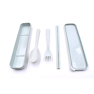 3PCS Portable Cutlery Blue Boreal Europe Style Healthy Eco-Friendly Wheat Straw Spoon Chopstick Fork Tableware set for Travel, Picnic, Camping or Just for Daily Use (Blue)