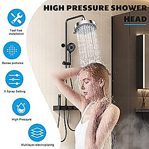 Shower Head High Pressure - OSUUQZS Rain Fixed Showerhead 5- Setting 4.1"High Flow Showerhead - with Adjustable Brass Ball- For Low Pressure Water (Chrome)