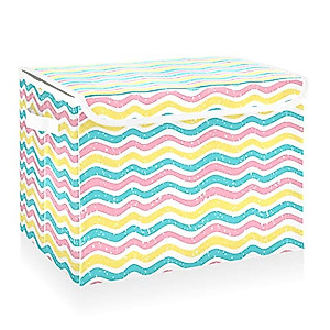 CaTaKu Cute Rainbow Waves Storage Bins with Lids Fabric Large Storage Container Cube Basket with Handle Decorative Storage Boxes for Organizing Clothes Shelves
