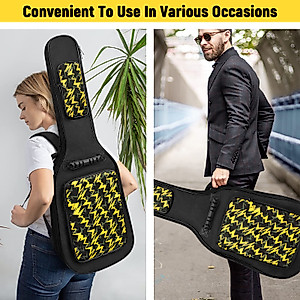 LETSROCK 39 Inch Electric Guitar Bag Case 0.38 inch Thick Padding with Neck Strap Adjustable Shoulder Strap Waterproof Yellow Lightning Shape&Black Electric Guitar Gig Bag