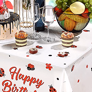 3 Pack Ladybug Birthday Party Tablecloth Little Ladybug Plastic Tablecloth Rectangular Ladybug Tablecloth Waterproof Table Cover Ladybug Theme Party Supplies for Dining Kitchen Decor, 108 x 54 Inch