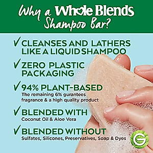 Garnier Haircare Whole Blends Hydrating Shampoo Bar for Normal Hair, Zero Plastic Packaging, Free of Preservatives, Sulfates, Silicones, Soap & Dye, with Coconut Oil & Aloe Vera, 2 Oz