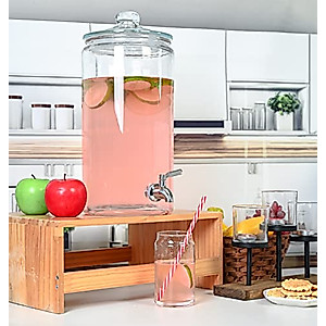 2 Gallon Beverage Serveware with Stainless Steel Spigot + Marker & Chalkboard 100% Leakproof Glass Drink Dispenser for Parties with Spout, Airtight Beverage Dispenser for Water Juice Laundry