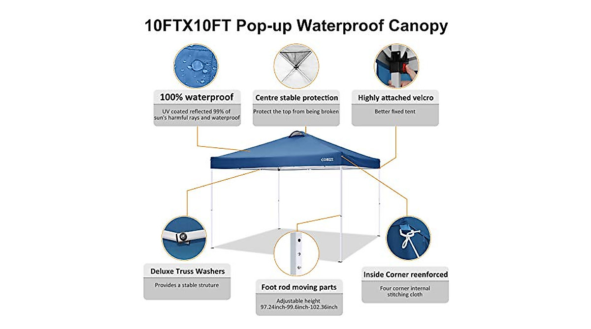 COBIZI Canopy 10'x10' Pop Up Commercial Instant Gazebo Tent, Fully ...