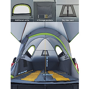 JOYTUTUS Pickup Truck Tent 5.5ft Bed Tent with Removable Awning, Waterproof PU2000mm Double Layer for 2 Person, Portable Truck Bed Tent - Green, Aluminum Pole