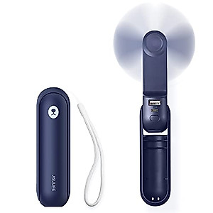 JISULIFE Portable Handheld Fan, Mini Pocket Hand Fan, Small Battery Operated 14-21 hours, USB Rechargeable Foldable Fan, Quiet Personal Fan with Power Bank, Flashlight for Indoor, Outdoor - Blue