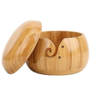 Yosoo Bamboo Yarn Bowl, Knitting Bowl Carbonized Brown Bowl Yarn Holder with Removable Lid for Knitting and Crochet