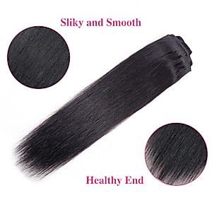 Mihugass Remy Hair Extensions Full and Thick 14 Inch Brazilian Silky Straight Clip in Human Hair for Black Women Natural Black 8pcs with 18Clips Per Set 120 Gram