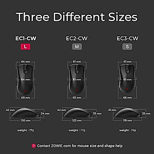 BenQ Zowie EC1-CW Ergonomic Wireless Gaming Mouse | Professional Esports Performance | Lighter Weight | Driverless | Paracord Cable | 24-Step Scroll Wheel | Matte Black | Large Size