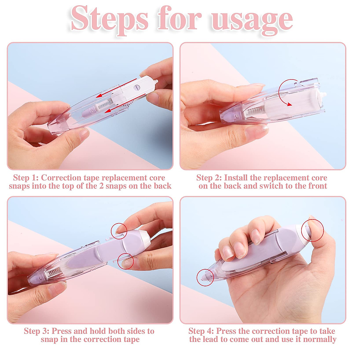 BESARME 6 in 1 Refillable White Out Correction Tape Set, 4 Retractable White Out Tape Pens with 2 Replacement Whiteout Tape for School Office Supplies, 0.2 X 236 Inch