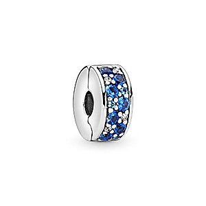 Pandora Blue Pavé Clip Charm Bracelet Charm Moments Bracelets - Stunning Women's Jewelry - Gift for Women - Made with Sterling Silver & Cubic Zirconia