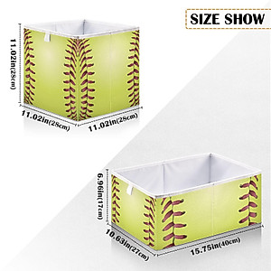 Emelivor Baseball Softball Laces Green Cube Storage Bin Fabric Storage Cubes Large Foldable Storage Baskets Cloth Box Containers for Home Closet Bedroom Drawers Home Decor,11 x 11inch
