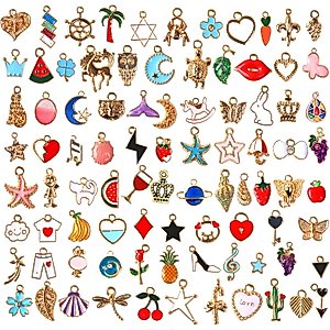 SANNIX 110pcs Assorted Gold Plated Enamel Pendants Necklace Bracelet Charms for Jewelry Making