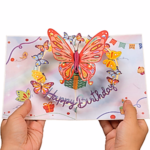 Paper Love 3D Pop Up Birthday Card, Butterfly, For Adults and Kids - 5" x 7" Cover - Includes Envelope and Note Tag