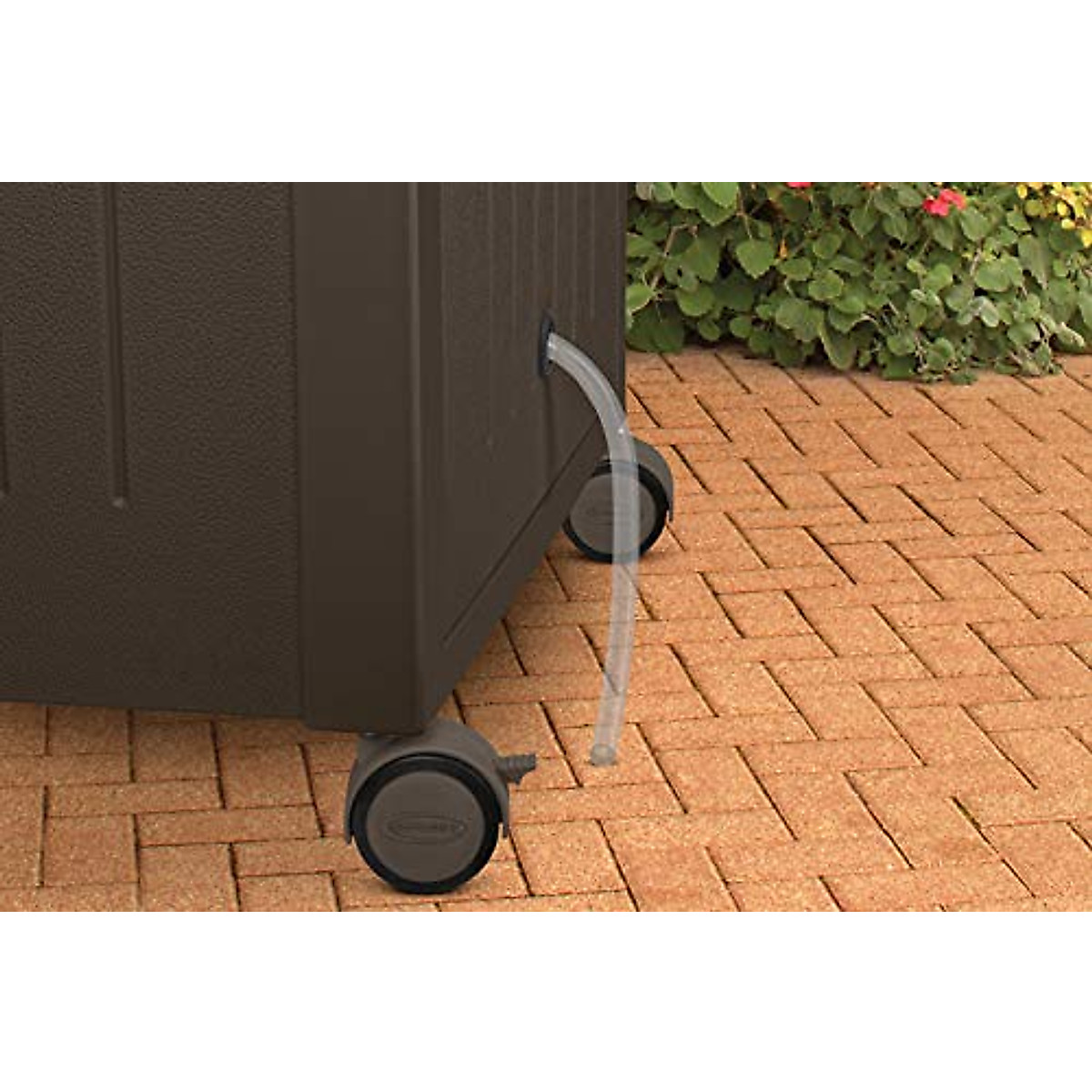 Suncast Resin 77 Quart Wicker-Look Outdoor Patio Cooler with Wheels, Dark Brown