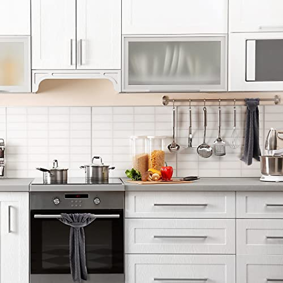 Grey Hand Towels with Hanging Loops - Set of 2 Gray Kitchen Towels, Hanging Kitchen Towels with Hanging Loop, Grey Dish Towels with Loops for Hanging, Oven Towel Loop Without Buttons or Snaps (Long)