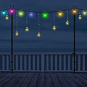 RINLAIN Outdoor String Light Poles 2 Pack, 8.3ft Height Adjustable Metal Stand Pole with Hooks for Hanging String Lights，Garden, Backyard, Patio Lighting Stand for Parties, Wedding (Black)