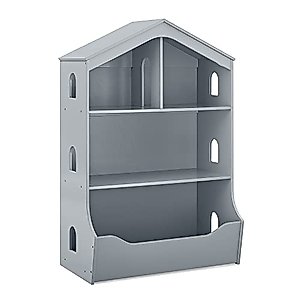 Delta Children Playhouse Bookcase with Toy Storage, Greenguard Gold Certified, Grey