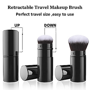 Falliny Retractable Kabuki Makeup Brushes, Travel Face Blush Brush, Portable Powder Brush with Cover for Blush, Bronzer, Buffing, Highlighter Flawless Powder Cosmetics