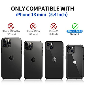 seacosmo iPhone 13 Mini Case 5.4 Inch, Full Body Shockproof Cover [with Built-in Screen Protector] Slim Lightweight Heavy Duty Fit Bumper Protective Phone Case for iPhone 13 Mini - Black/Clear