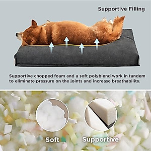 Lesure Dog Bed for Crate - Shredded Chopped Foam Dog Mat for Large Dogs, Pet Mattress with Waterproof Washable Faux Linen Cover, Grey