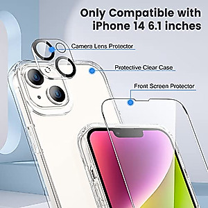 Maxdara [3 in 1 for iPhone 14 Clear Case, iPhone 14 Case with Tempered Glass Screen Protector and Camera Lens Protector Drop Protection Case for iPhone 14 6.1 Inch(Clear+Clear)