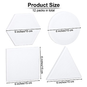 Aodaer 12 Pieces Stretched Canvas Blank Painting Canvas 6 Inch Panel Artist White Canvas Boards Triangle Square Hexagon Round Shape Canvas Frame for Acrylic Pouring Oil Painting